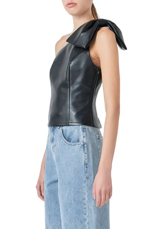 GREY LAB One-shoulder Faux Leather Top - Black
