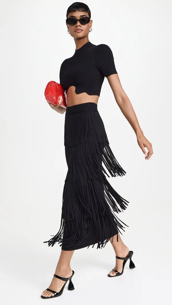 SIMONMILLER Za Za Knit Fringe Skirt - Black