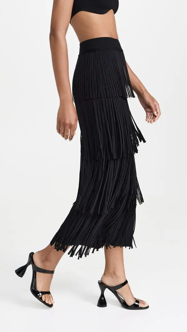 SIMONMILLER Za Za Knit Fringe Skirt - Black