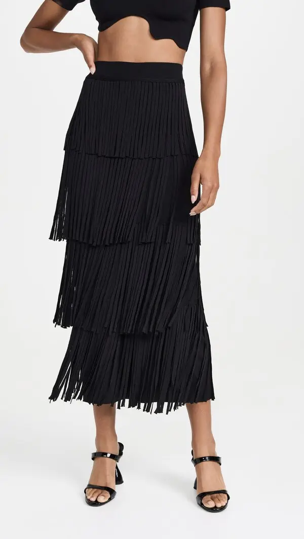 SIMONMILLER Za Za Knit Fringe Skirt - Black