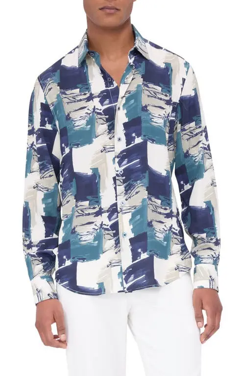 Bugatchi Julian Paisley Ecovero™ Viscose Button-up Shirt - Navy Multi