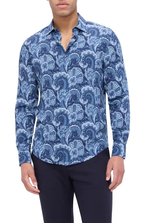 Bugatchi Julian Paisley Ecovero™ Viscose Button-up Shirt - Navy