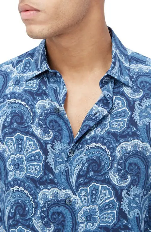Bugatchi Julian Paisley Ecovero™ Viscose Button-up Shirt - Navy