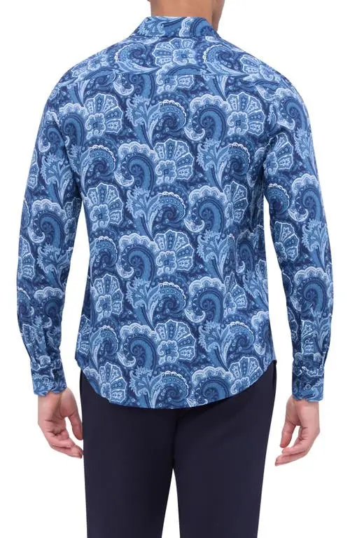Bugatchi Julian Paisley Ecovero™ Viscose Button-up Shirt - Navy