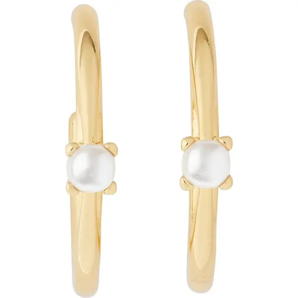 Kate Spade New York Imitation Pearl Hoop Earrings - Cream/gold