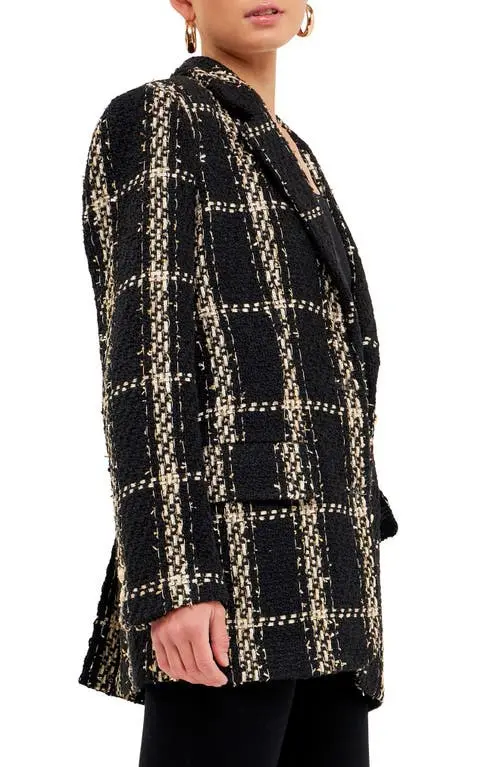 Endless Rose Premium Plaid Tweed Blazer