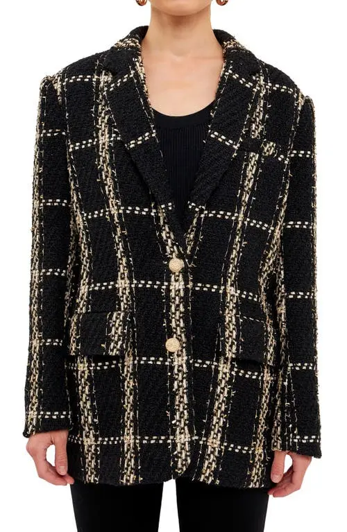 Endless Rose Premium Plaid Tweed Blazer