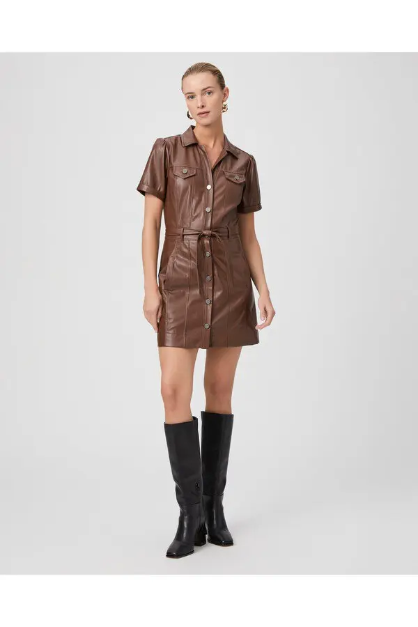 Paige Amina Faux Leather Mini Dress In Brown - 60% Off | Editorialist