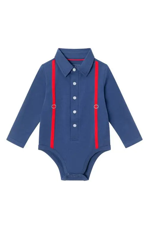 Andy & Evan Button-up Bodysuit With Joggers And Bow Tie - Navy Denim