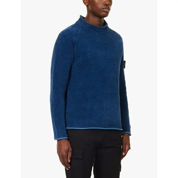 Stone Island Brand-Patch Funnel-Neck Cotton-Knit Jumper Dark