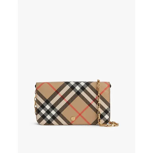Burberry Check Fold-over Coated-canvas Wallet-on-chain - Sand