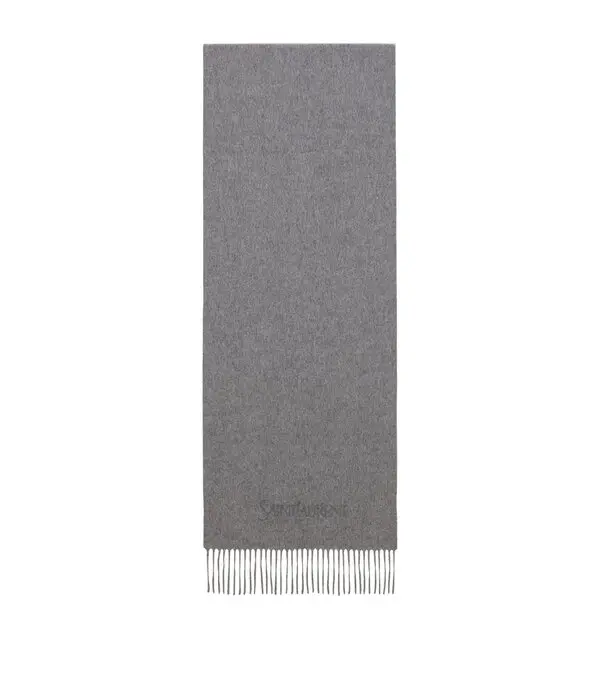 Saint Laurent Cashmere Logo Scarf - Grey