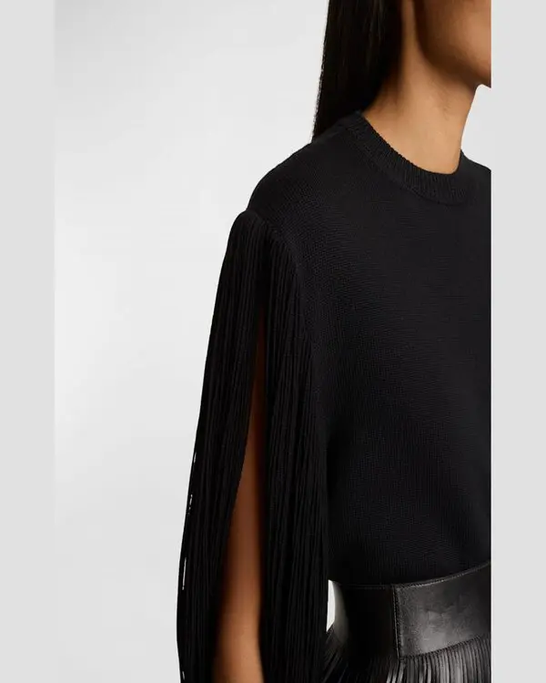 Alaïa Slit Fringe Sleeve Wool Sweater - Noir Alaia