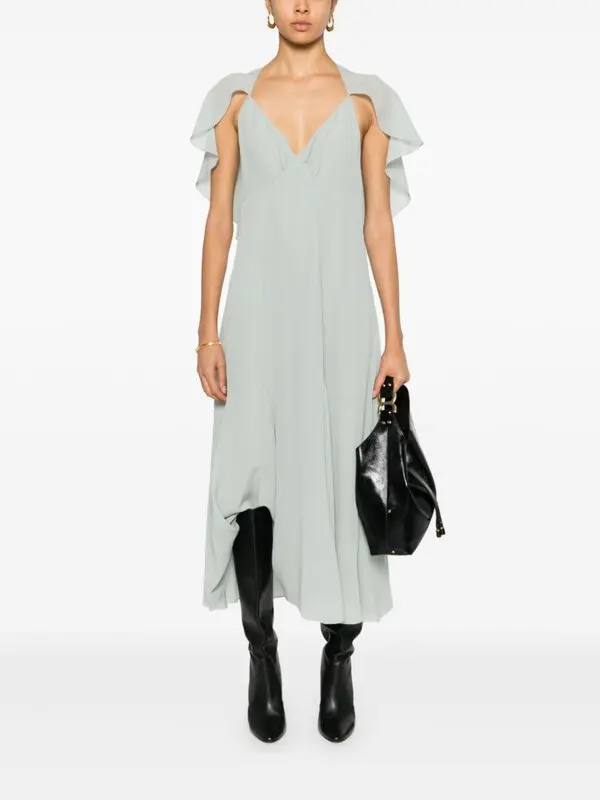 Chlo Silk Georgette Midi Dress - Green | Editorialist