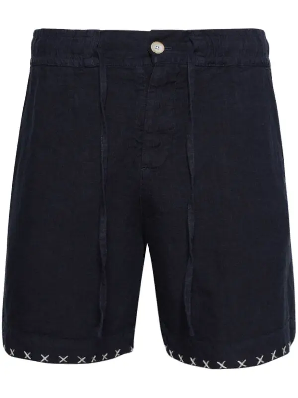 THE ELDER STATESMAN Contrasting-stitch Linen Shorts