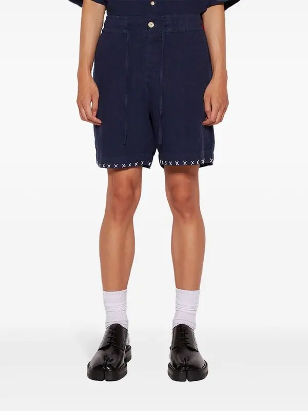 THE ELDER STATESMAN Contrasting-stitch Linen Shorts
