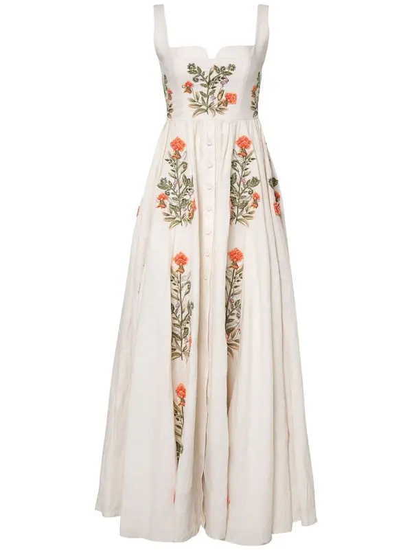 embroidered linen midi dress Embroidered linen sleeveless dress Ulya XS / Ivory main image 1