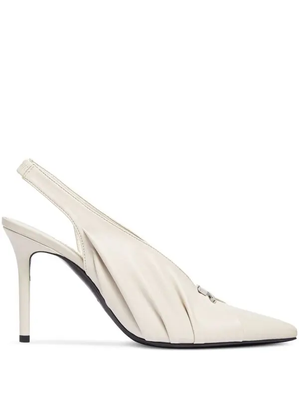COURREGES Draped Faux Leather Slingback Pumps - White