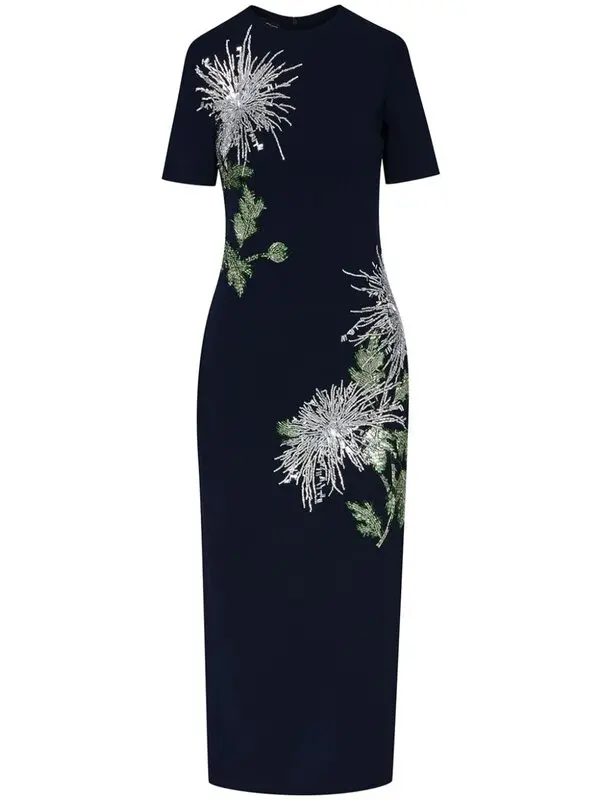 Oscar De La Renta Crystal-Embroidered Pencil Dress In Blue - 50% Off |  Editorialist