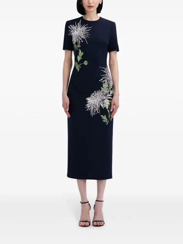 Oscar De La Renta Crystal-Embroidered Pencil Dress In Blue - 50% Off |  Editorialist