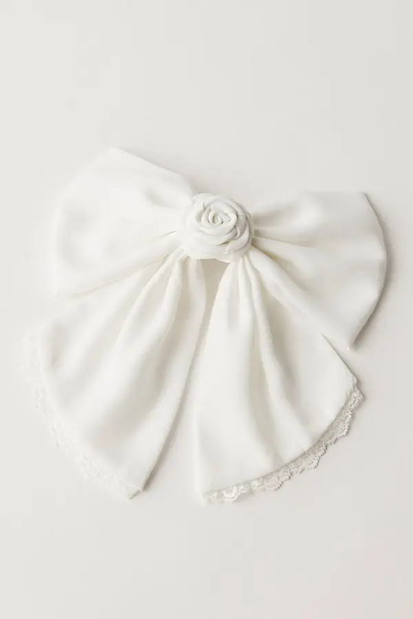 Free People White Lace Hair Bow White Lace Bridal Hair Bow, Vintage Wedding Hair Clip, Gift  main image 3