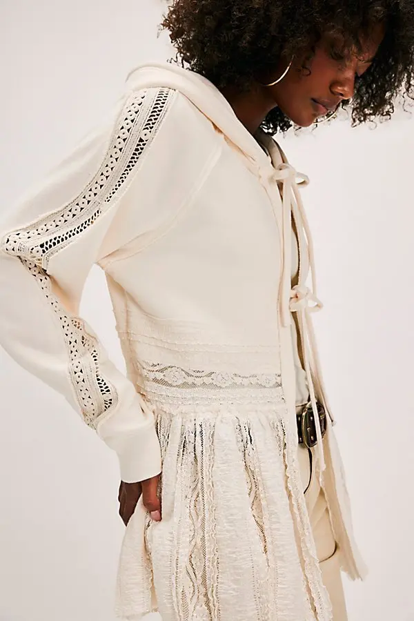 Free People Candy Lace Trimmed Sweatshirt In Ivory - 34% Off