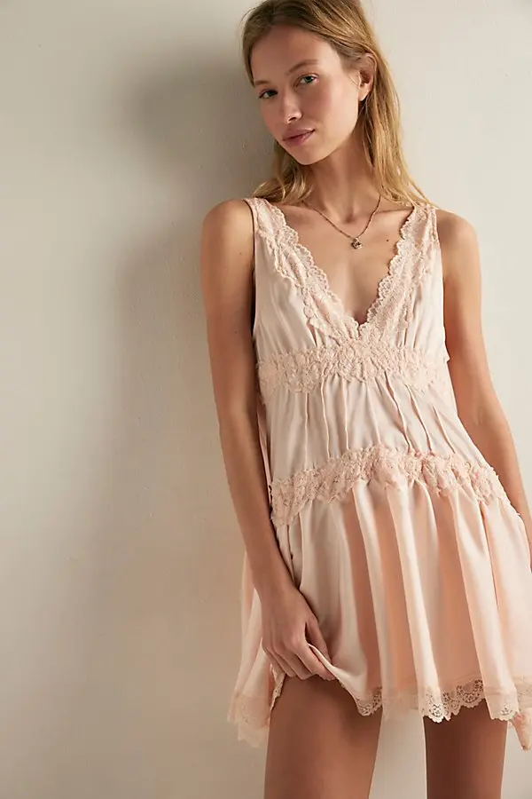 Free People In This Groove Mini Slip - Peach Dust