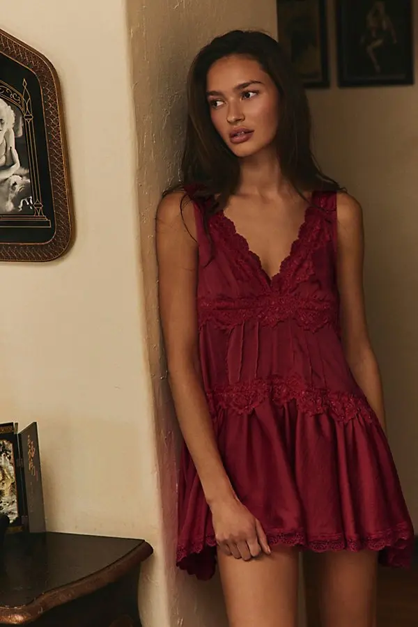 Free People In This Groove Mini Slip - Pomegranate