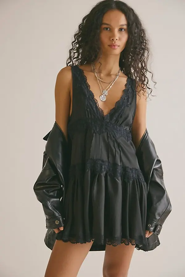 Free People In This Groove Mini Slip - Washed Black/black
