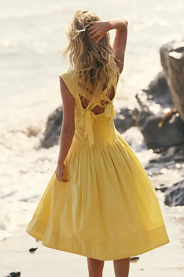 Free People Best In Bows Midi Dress - Lemon Meringue | Editorialist