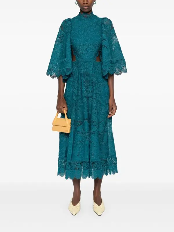 farm rio mock neck cutout lace midi dress Farm Rio Red Guipure Cut Out Midi Dress by Farm Rio