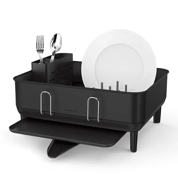 SIMPLEHUMAN Compact Steel Frame Dish Drying Rack With Swivel Spout Drain - Matte Blac