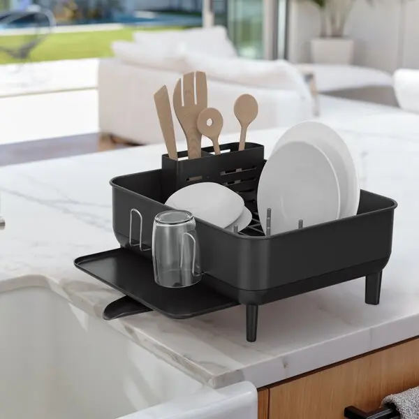 SIMPLEHUMAN Compact Steel Frame Dish Drying Rack With Swivel Spout Drain - Matte Blac