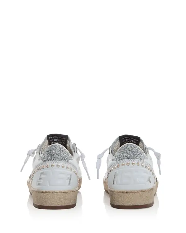 GOLDEN GOOSE Ball Star Embellished Low Top Sneakers - White/silver