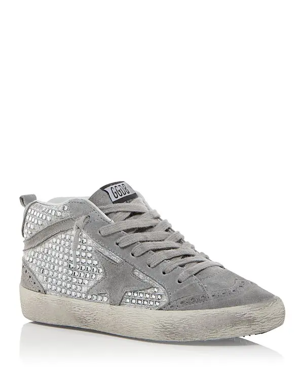 GOLDEN GOOSE Mid Star Embellished Mid Top Sneakers - Silver