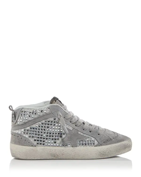 GOLDEN GOOSE Mid Star Embellished Mid Top Sneakers - Silver