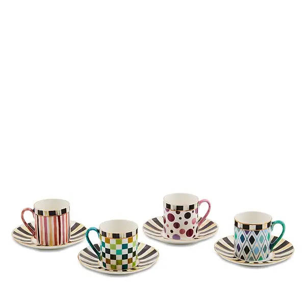 MACKENZIE-CHILDS Sweetheart Espresso Cup & Saucer, Set Of 4 - Multi