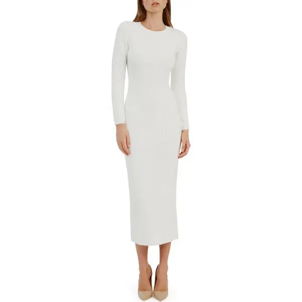 Bardot Kavala Long Sleeve Rib Sweater Dress - Ivory
