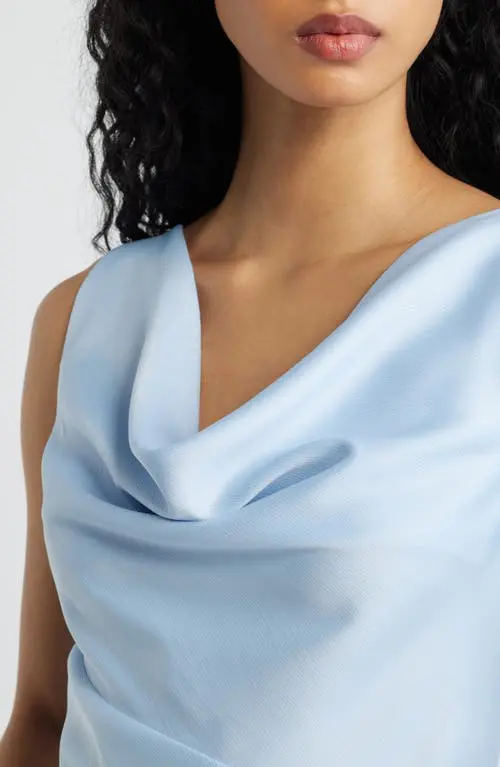 WAYF Lea Cowl Neck Satin Gown - Light Blue