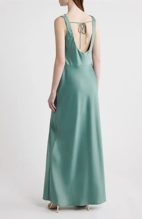 WAYF Lea Cowl Neck Satin Gown - Moss