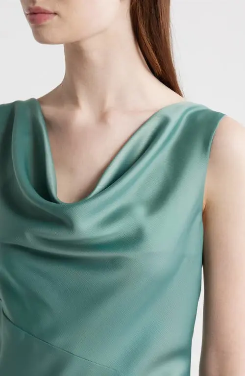 WAYF Lea Cowl Neck Satin Gown - Moss
