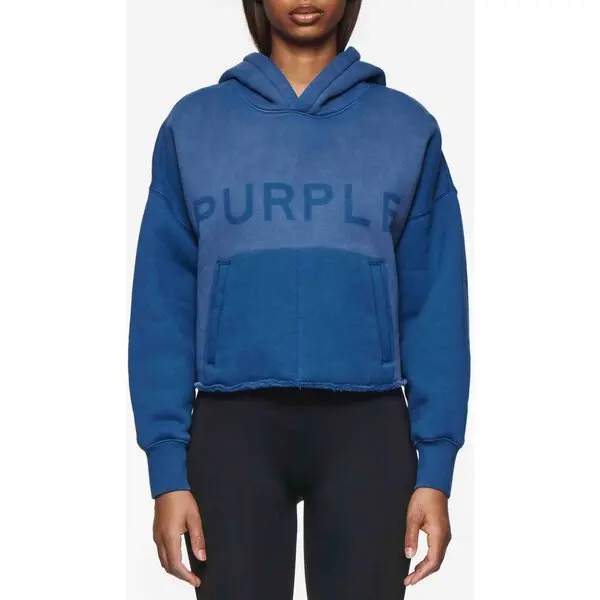 PURPLE BRAND Raw Hem Cotton Fleece Graphic Hoodie - Blue