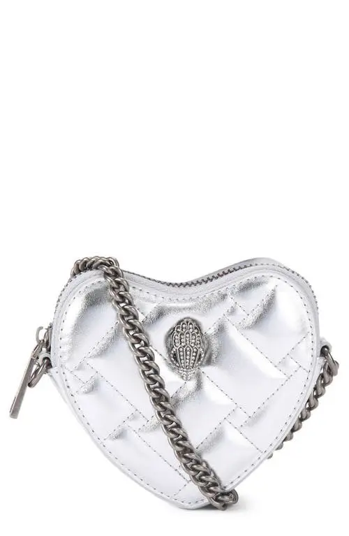 Kurt Geiger Micro Heart Leather Crossbody Bag - Silver