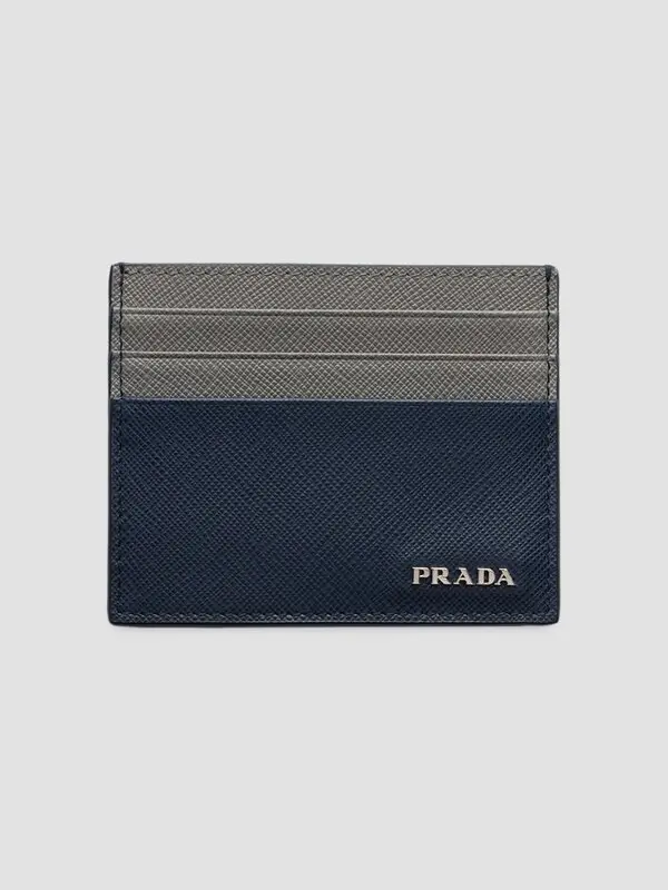 Prada Saffiano Leather Card Holder - Blue