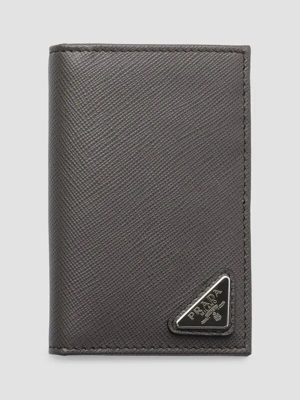 Prada Saffiano Leather Card Holder - Grey