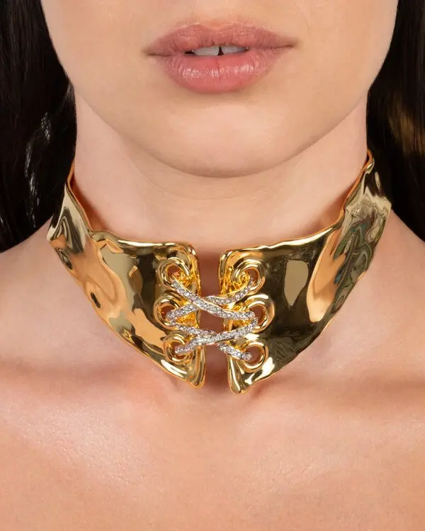 Alexis Bittar Solanales Crystal Lace Up Collar Necklace - Gold