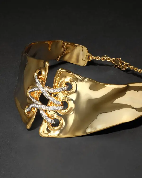 Alexis Bittar Solanales Crystal Lace Up Collar Necklace - Gold
