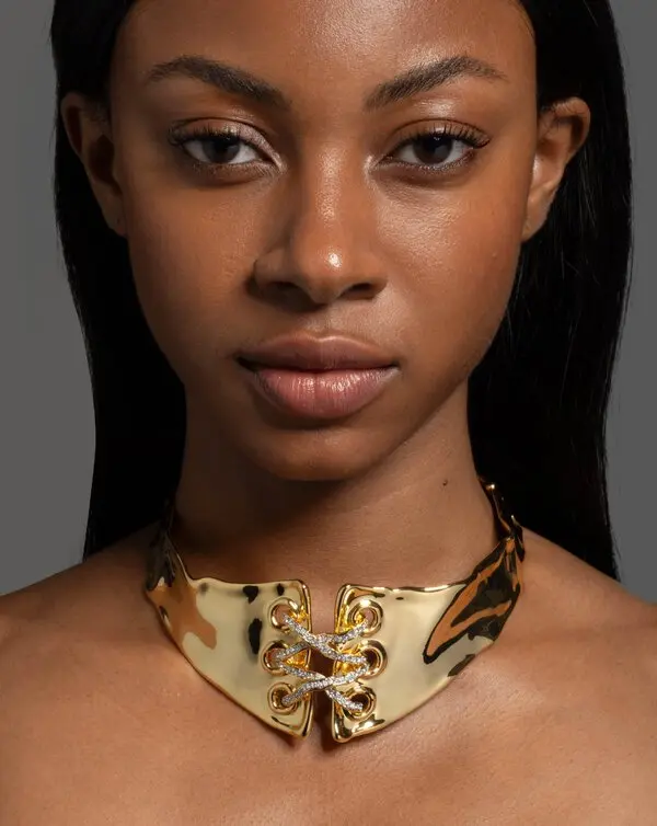 Alexis Bittar Solanales Crystal Lace Up Collar Necklace - Gold