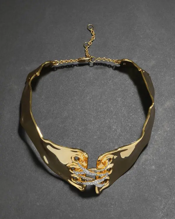 Alexis Bittar Solanales Crystal Lace Up Collar Necklace - Gold