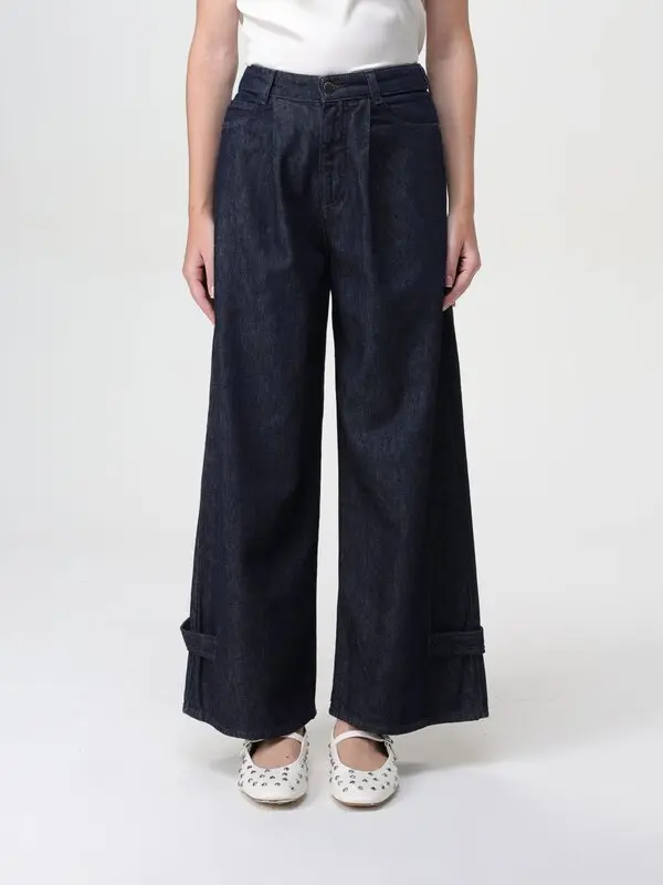 Emporio Armani Wide Leg Jeans With Button Detailed Cuffs